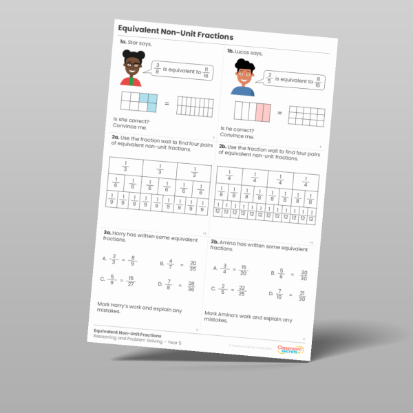 Year 5 Equivalent Non Unit Fractions Reasoning And Problem Solving Resource Classroom Secrets