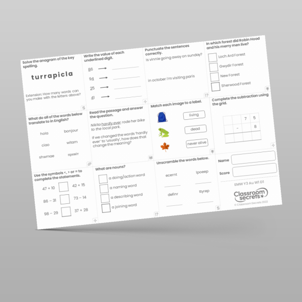 Year 3 Early Morning Work Autumn Week 1 Resource | Classroom Secrets