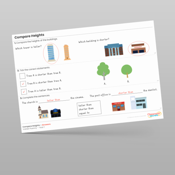 Year 1 Compare Heights Varied Fluency Resource | Classroom Secrets