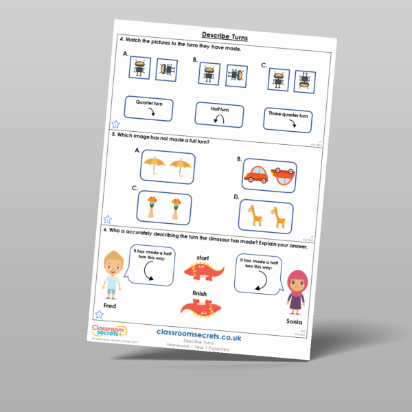 Year 1 Describe Turns Homework Resource | Classroom Secrets