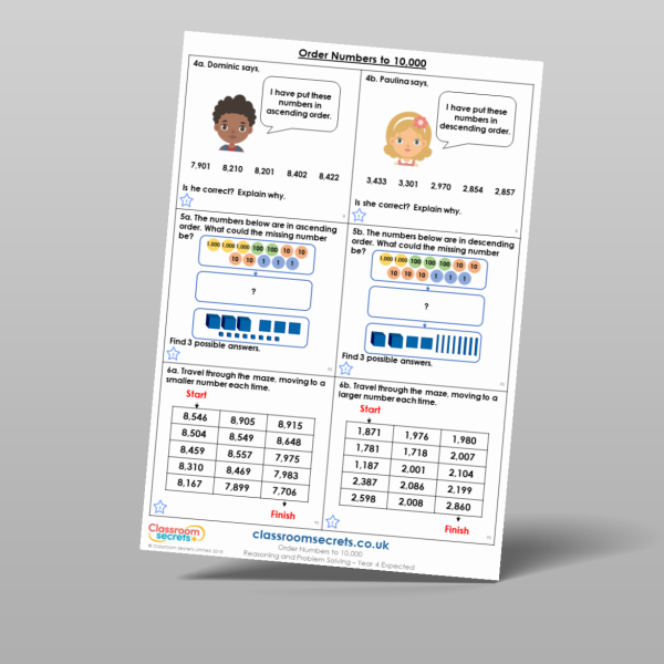 Year 4 Order Numbers To 10 000 Reasoning And Problem Solving Resource ...
