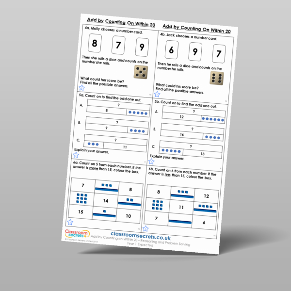 Year 1 Add By Counting On Within 20 Reasoning And Problem Solving Resource | Classroom Secrets