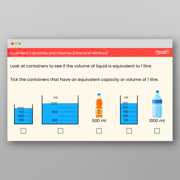 Year 3 Equivalent Capacities And Volume Litres And Millilitres Teaching ...
