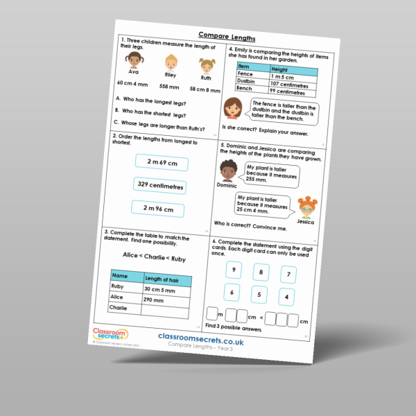 Year 3 Compare Lengths Mixed Activity Resource | Classroom Secrets