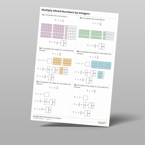 Year 5 Multiply Mixed Numbers By Integers Resource | Classroom Secrets