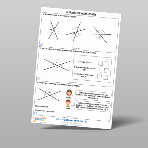 Year 6 Vertically Opposite Angles Homework Resource | Classroom Secrets