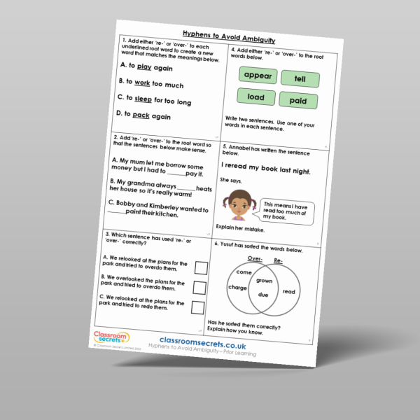 Year 6 Hyphens To Avoid Ambiguity Prior Learning Resource | Classroom ...