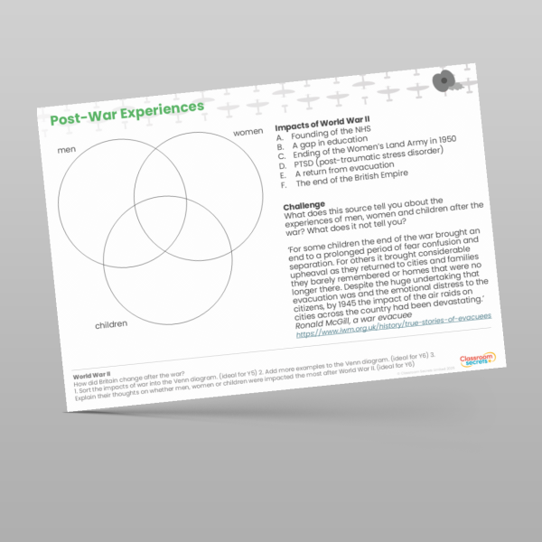 UKS2 How Did Britain Change After The War Worksheet Resource ...