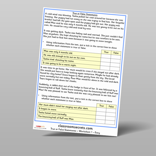 KS1 True Or False Statements Reading Test Practice Resource | Classroom ...