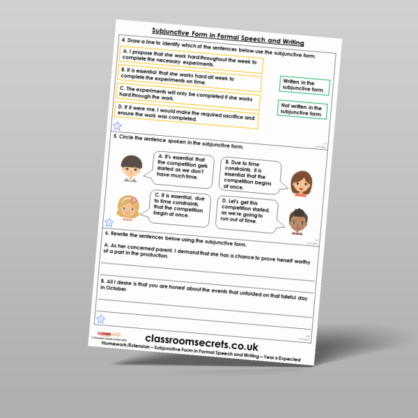 Year 6 Subjunctive Form In Formal Speech And Writing Homework Resource ...