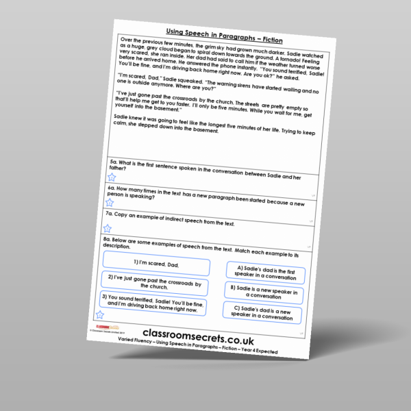 Year 4 Using Speech In Paragraphs Varied Fluency Resource | Classroom ...
