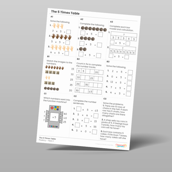Year 2 The 5 Times Table Fluency Matrix Resource | Classroom Secrets