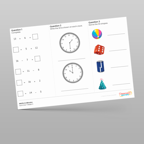 Year 1 Summer 1 Week 3 Maths In Minutes Resource | Classroom Secrets