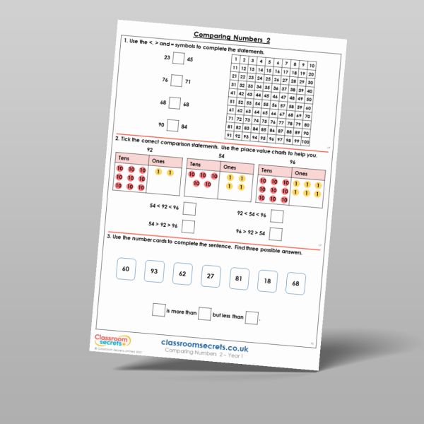Year 1 Comparing Numbers 2 Mixed Activity Resource | Classroom Secrets