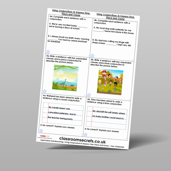 Year 3 Using Conjunctions To Express Time Place And Cause Application ...