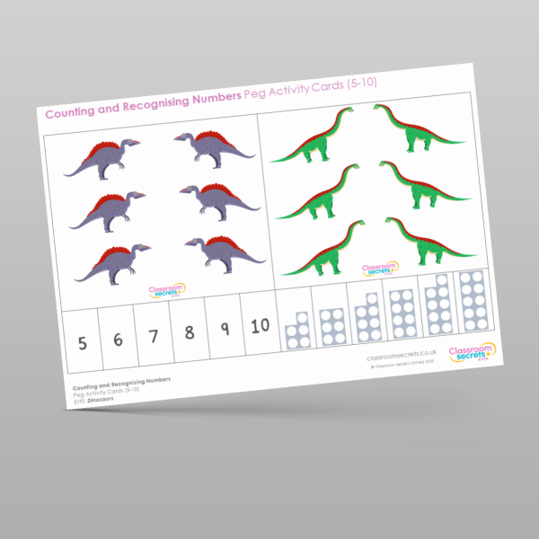 Eyfs Dinosaurs Counting And Recognising Numbers Peg Cards Resource ...