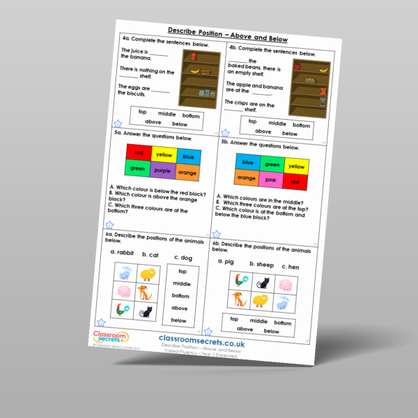 Year 1 Describe Position Above And Below Varied Fluency Resource ...
