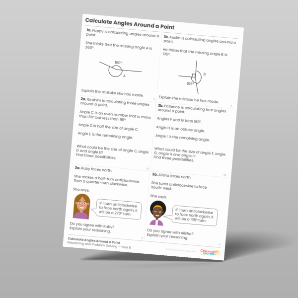 Year 6 Calculate Angles Around A Point Reasoning And Problem Solving ...