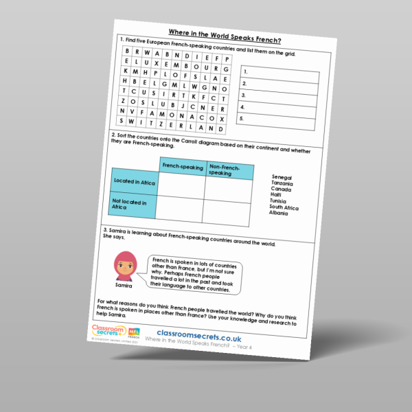 Year 4 French Speaking Countries Main Activity Resource | Classroom Secrets