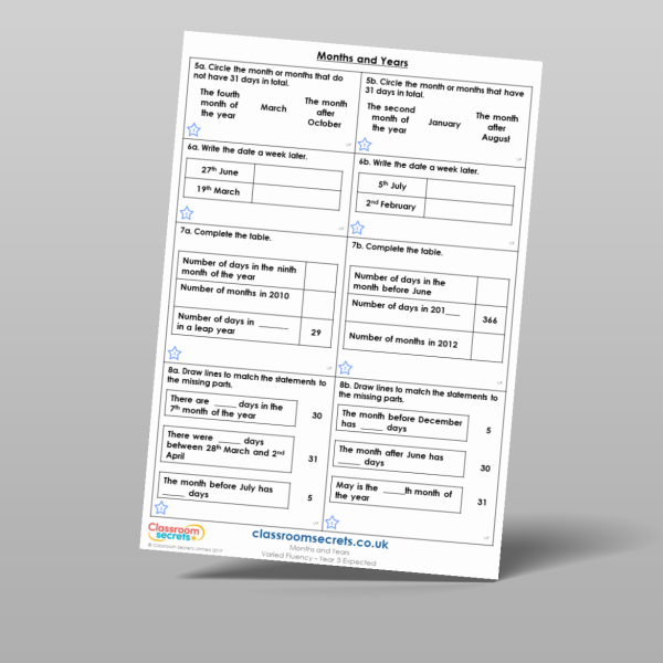 Year 3 Months And Years Varied Fluency Resource | Classroom Secrets