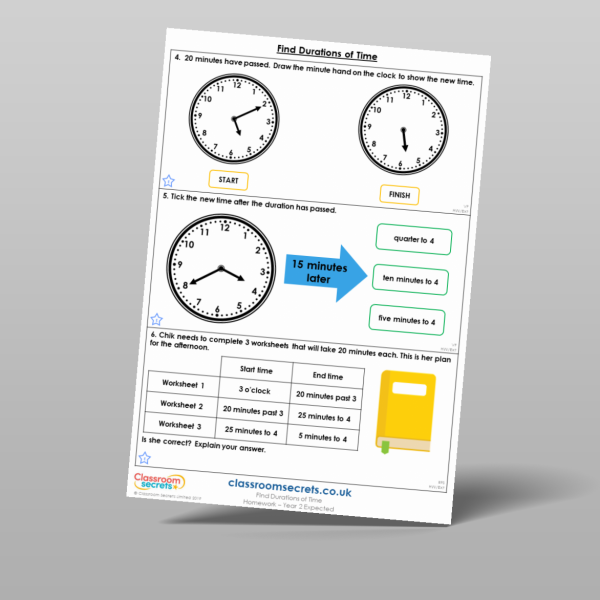Year 2 Find Durations Of Time Homework Resource | Classroom Secrets