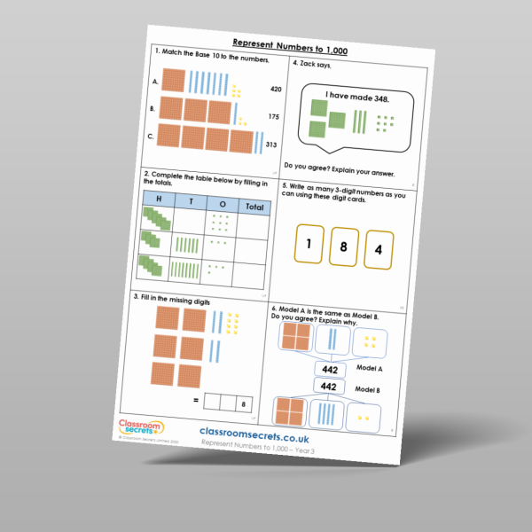 Year 3 Represent Numbers To 1 000 Mixed Activity Resource | Classroom ...
