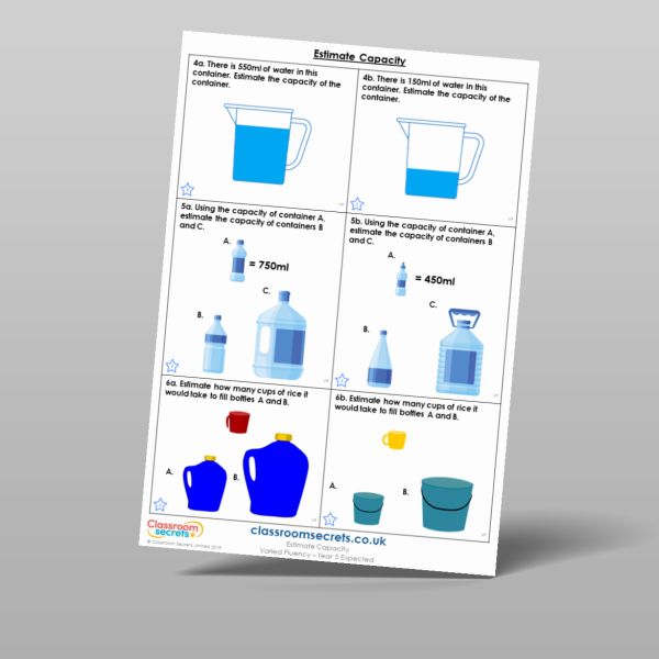 Year 5 Estimate Capacity Varied Fluency Resource | Classroom Secrets