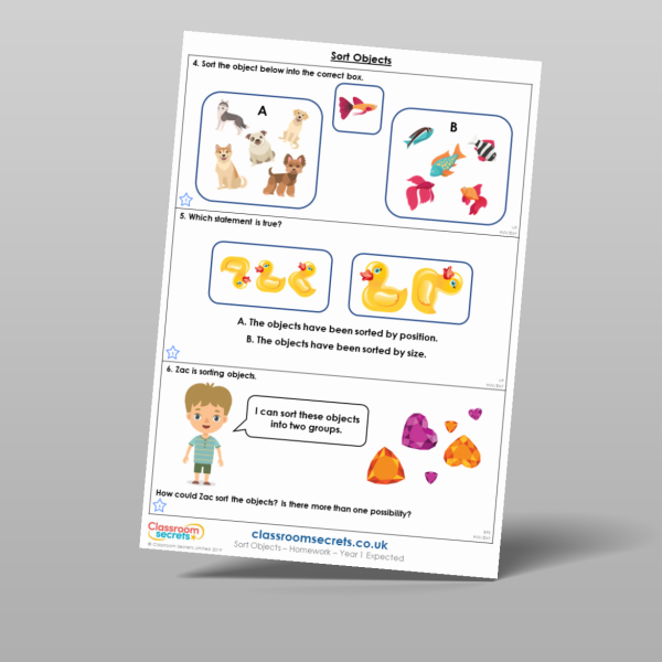 Year 1 Sort Objects Homework Resource Classroom Secrets