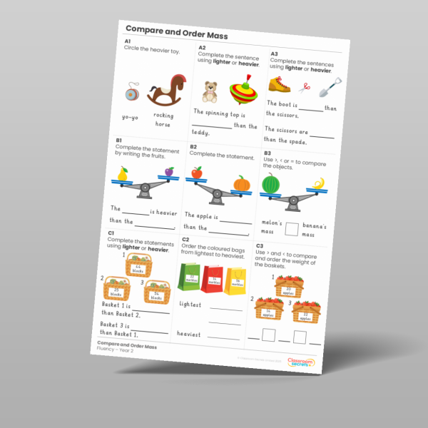 Year 2 Compare And Order Mass Fluency Matrix Resource Classroom Secrets