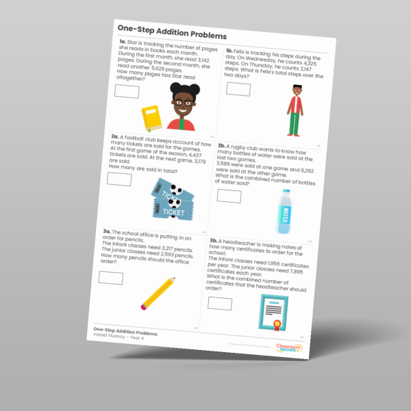 Year 4 One Step Addition Problems Varied Fluency Resource | Classroom ...