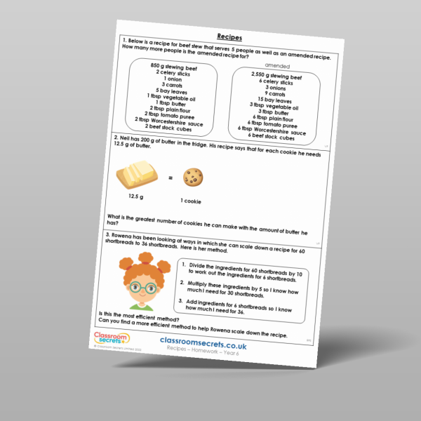 Year 6 Recipes Homework Resource | Classroom Secrets