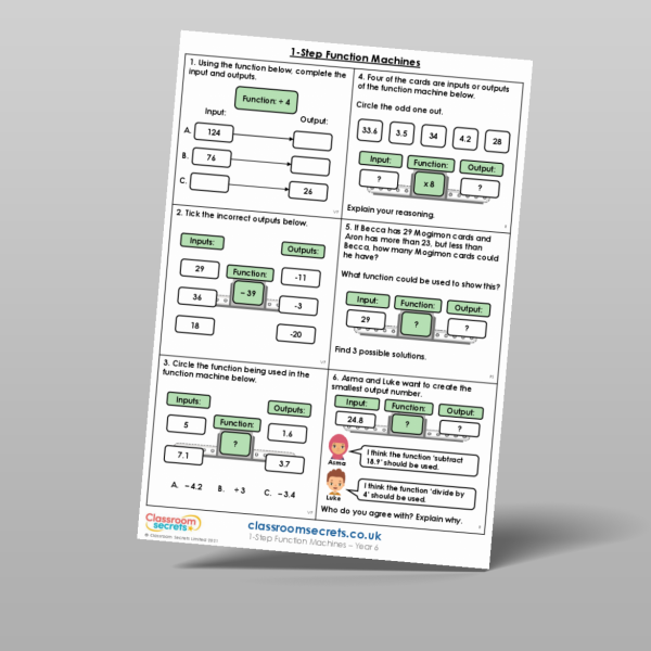 Year 6 1 Step Function Machines Mixed Activity Resource | Classroom Secrets