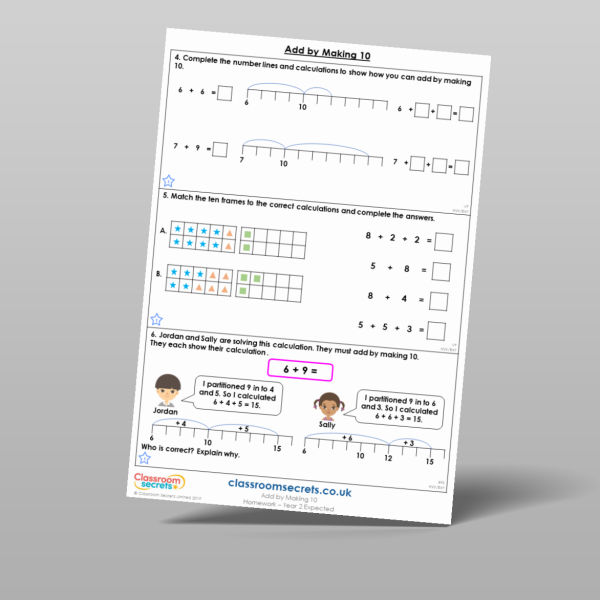 Year 2 Add By Making 10 Homework Resource | Classroom Secrets