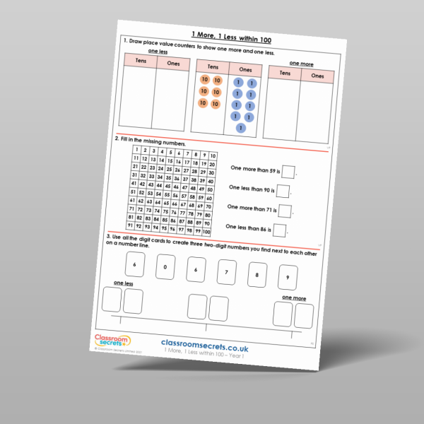 Year 1 1 More 1 Less Within 100 Mixed Activity Resource | Classroom Secrets