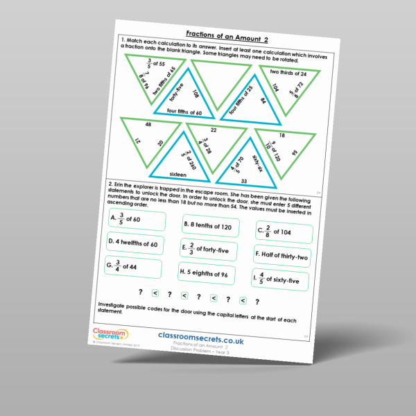 Year 3 Fractions Of An Amount 2 Discussion Problem Resource | Classroom ...