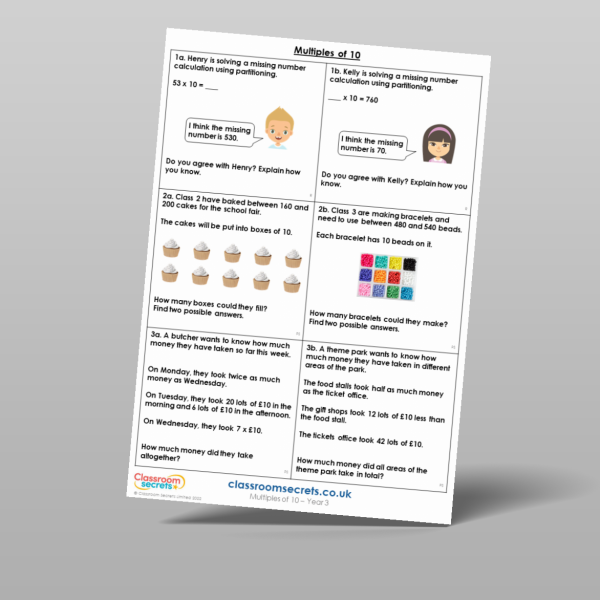Year 3 Multiples Of 10 Reasoning And Problem Solving Resource | Classroom Secrets