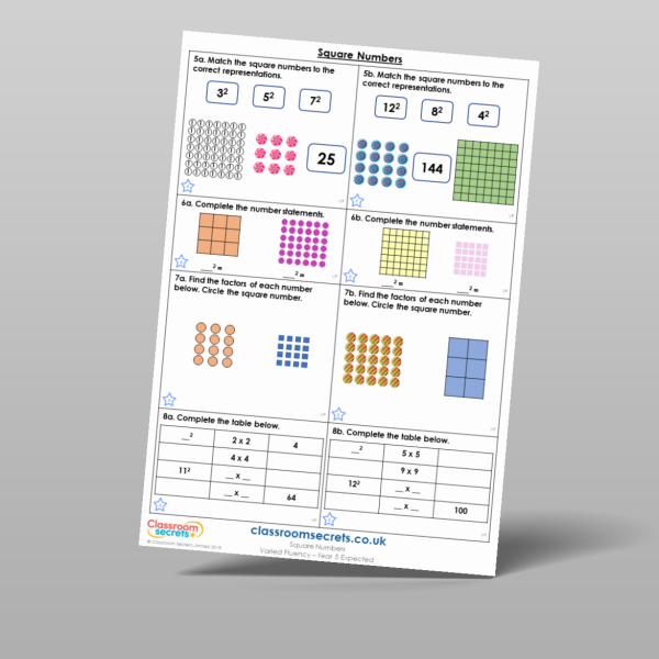 Year 5 Square Numbers Varied Fluency Resource | Classroom Secrets