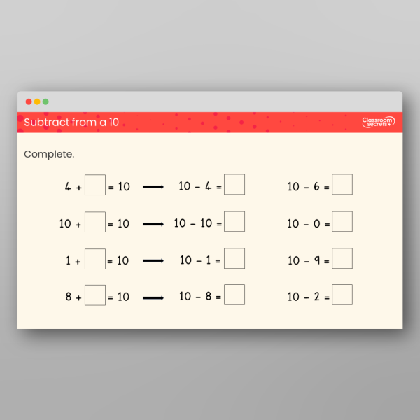 Year 2 Subtract From A 10 Teaching Ppt Resource | Classroom Secrets