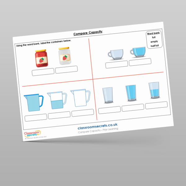 Year 1 Compare Capacity Prior Learning Resource | Classroom Secrets