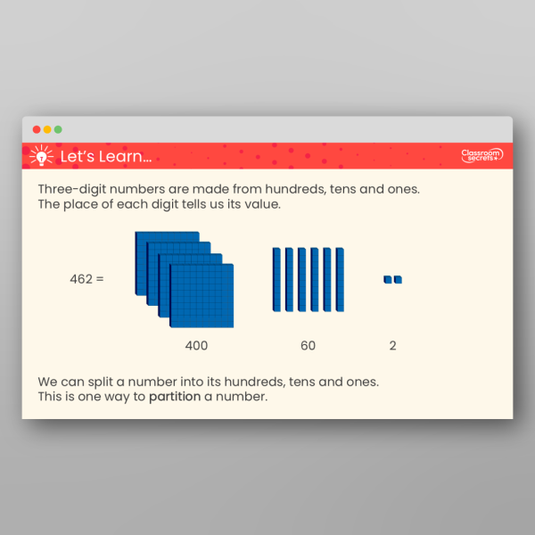 Year 3 Partition Numbers To 1 000 Teaching Ppt Resource | Classroom Secrets