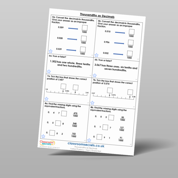 Year 5 Thousandths As Decimals Varied Fluency Resource | Classroom Secrets