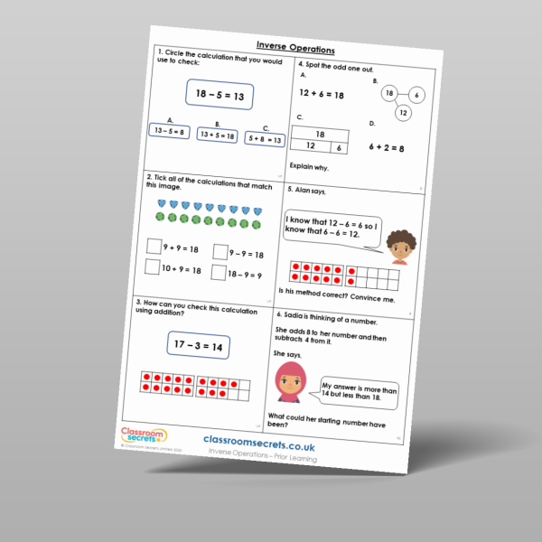 Year 3 Inverse Operations Prior Learning Resource | Classroom Secrets