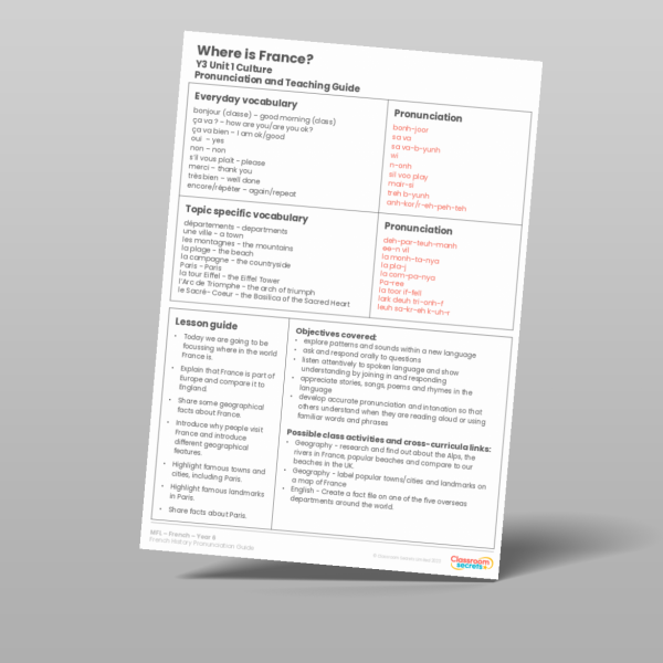 Year 3 Where Is France Pronunciation Guide Resource | Classroom Secrets