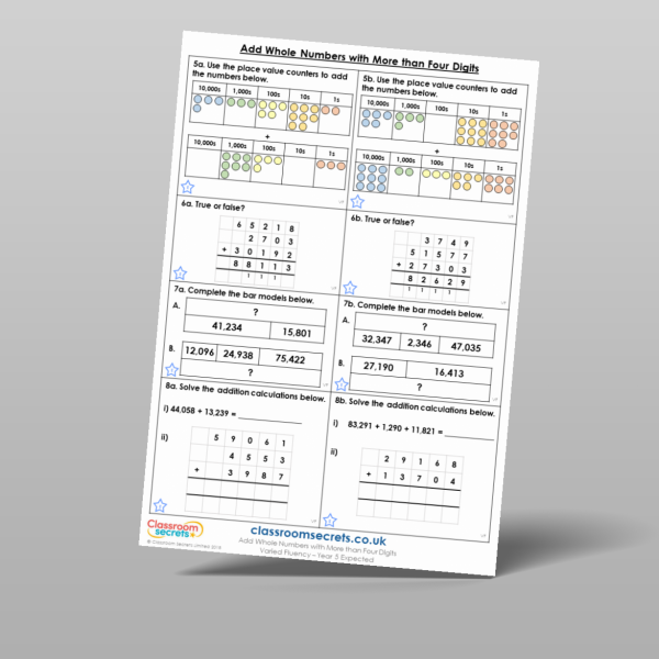 Year 5 Add Whole Numbers With More Than Four Digits Varied Fluency Resource | Classroom Secrets