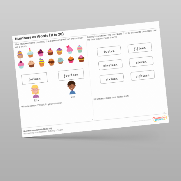 Year 1 Numbers As Words 11 To 20 Reasoning And Problem Solving Resource ...
