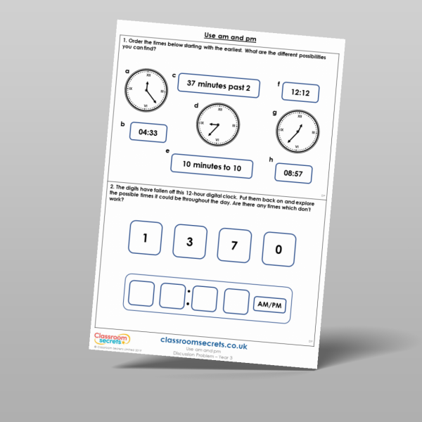 Year 3 Use Am And Pm Discussion Problem Resource | Classroom Secrets