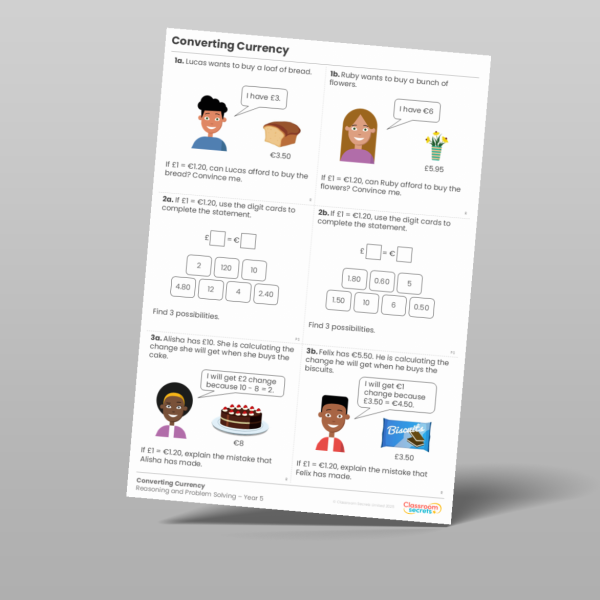 Year 5 Converting Currency Reasoning And Problem Solving Resource | Classroom Secrets