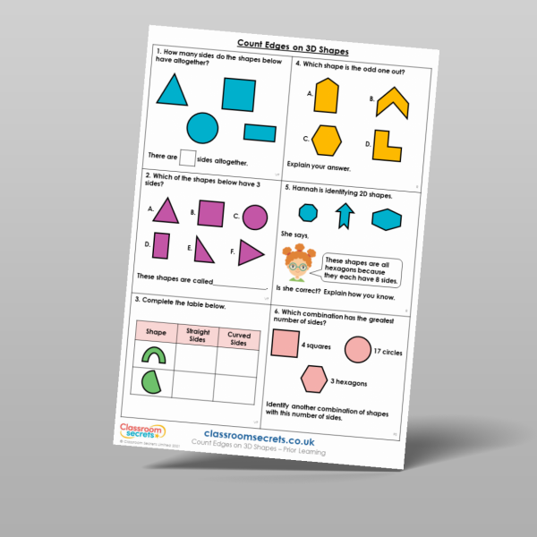 Year 2 Count Edges On 3d Shapes Prior Learning Resource | Classroom Secrets