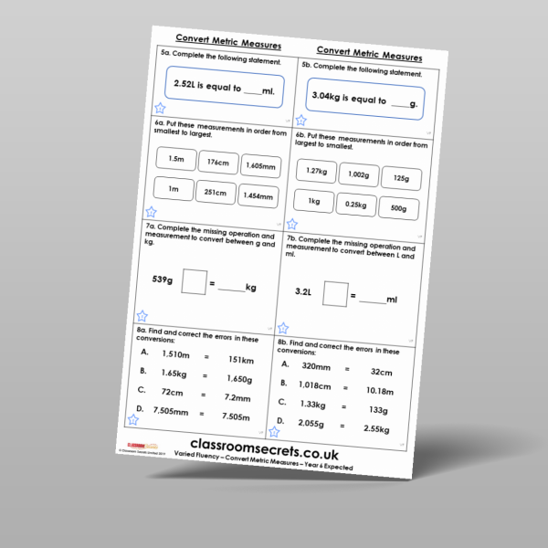 Year 6 Convert Metric Measures Varied Fluency Resource | Classroom Secrets