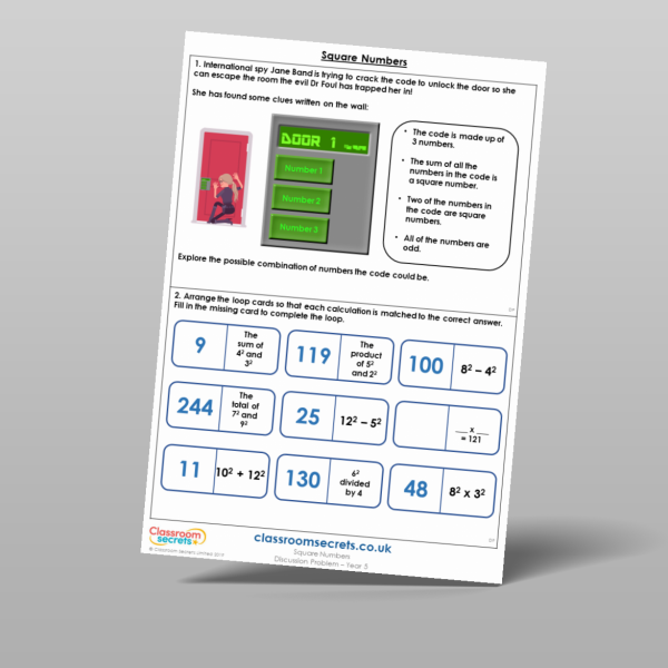 Year 5 Square Numbers Discussion Problem Resource | Classroom Secrets
